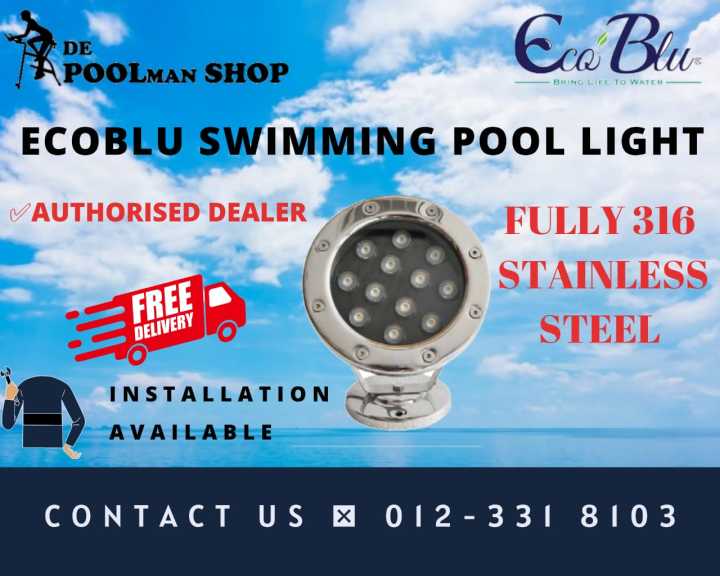 ECOBLU BL12 LED 12W (WARM WHITE) FULLY STAINLESS STEEL - UP STANDING TYPE POOL LIGHT - SWIMMING ...