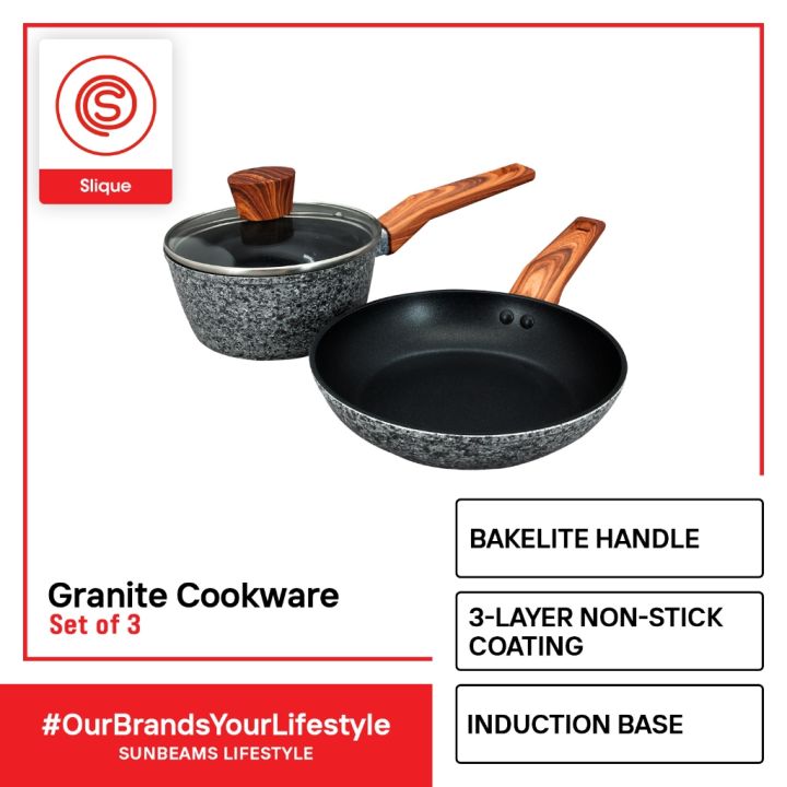 SLIQUE Granite Cookware Set of 3 Multi Layer Non-Stick Coating ...