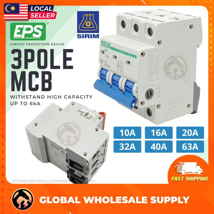 SIRIM EPS 3 POLE MCB Three Pole Miniature Circuit Breaker MCB DIN Rail ...