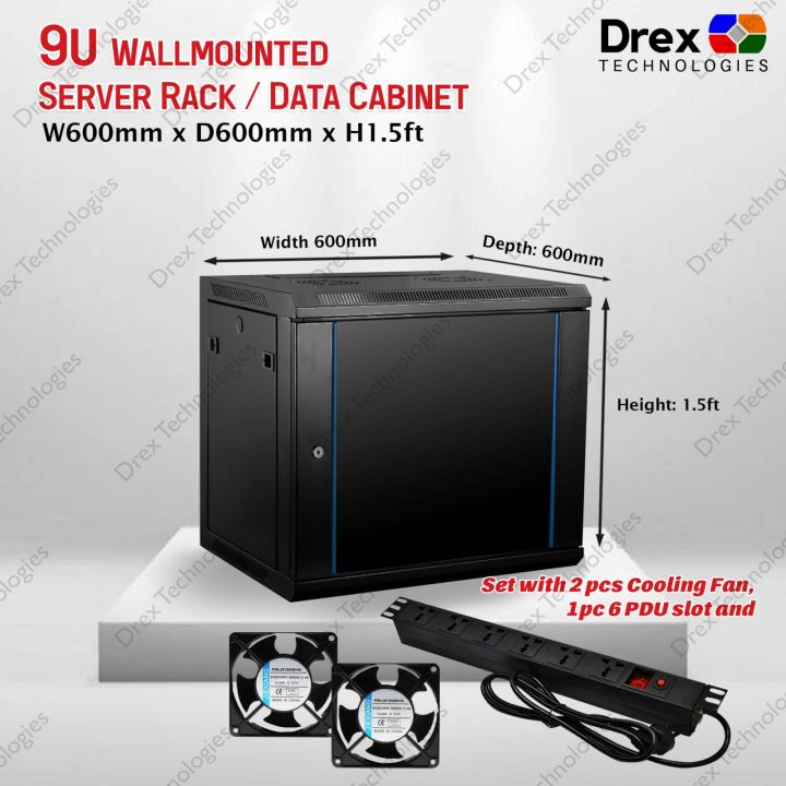 9U 9-Layer Data Cabinet 600x600x1.5Ft With 2pcs Fan and 1pc PDU 6-Slot ...