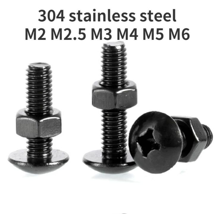 5/10/20/50Sets Black 304 Stainless Steel Large Flat Head Screw Nut Set ...