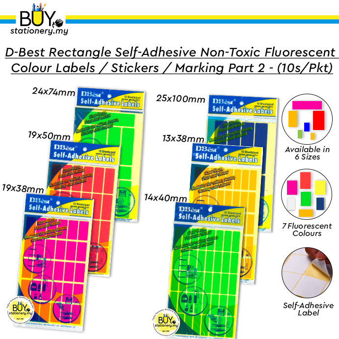 【Part B】DBest Rectangle Self Adhesive Sticker Label Fluorescent Colour ...