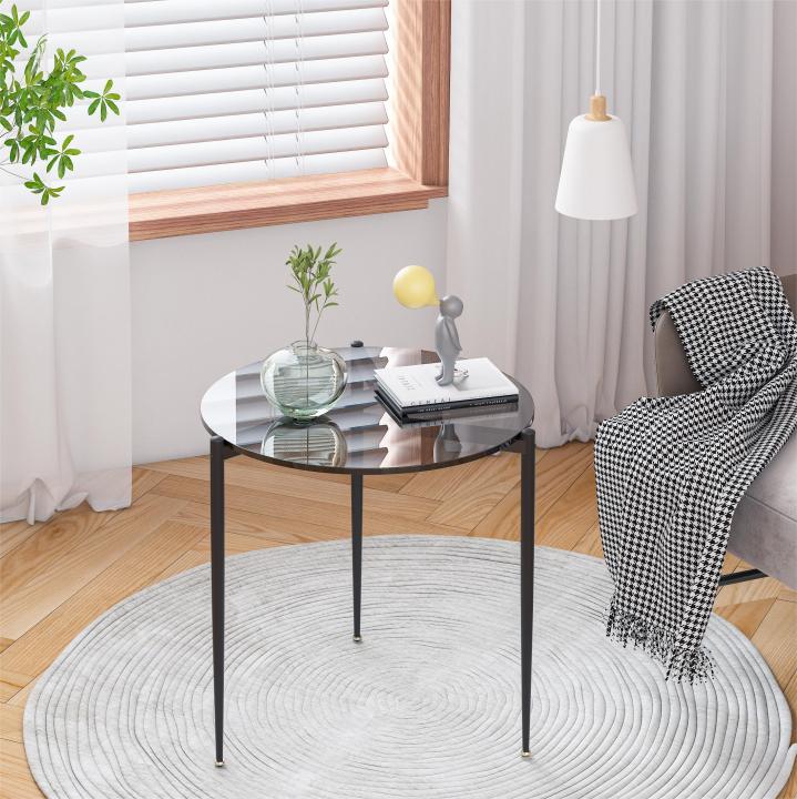 UNHO Round Tempered Glass Coffee Table with Metal Legs for Living Room ...