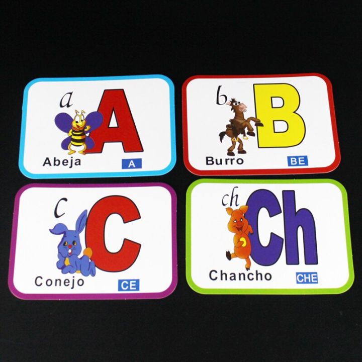 Baby Learning Spanish Alphabet Word Flash Card Kids Montessori ...