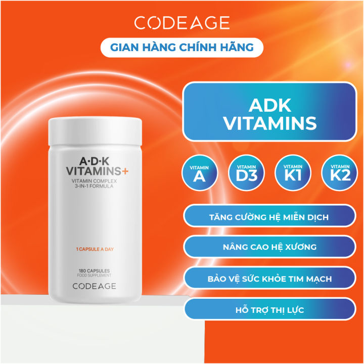 Viên uống vitamin tổng hợp Codeage - ADK VITAMINS 180 viên - bổ sung vitamin A, D,K | Lazada.vn