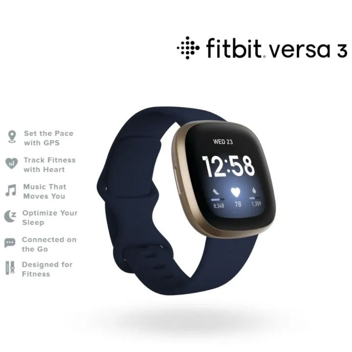 Fitbit Versa 3นาฬิกาอัจฉริยะกันน้ำ,สมาร์ทวอท์ชกีฬาเครื่องวัดชีพจร GPS นับก้าวเครื่องติดตามสุขภาพ ...
