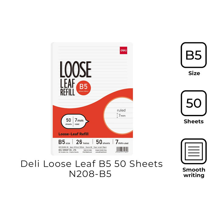 Deli N208-B5 Loose Leaf B5 50 Sheets | Lazada PH