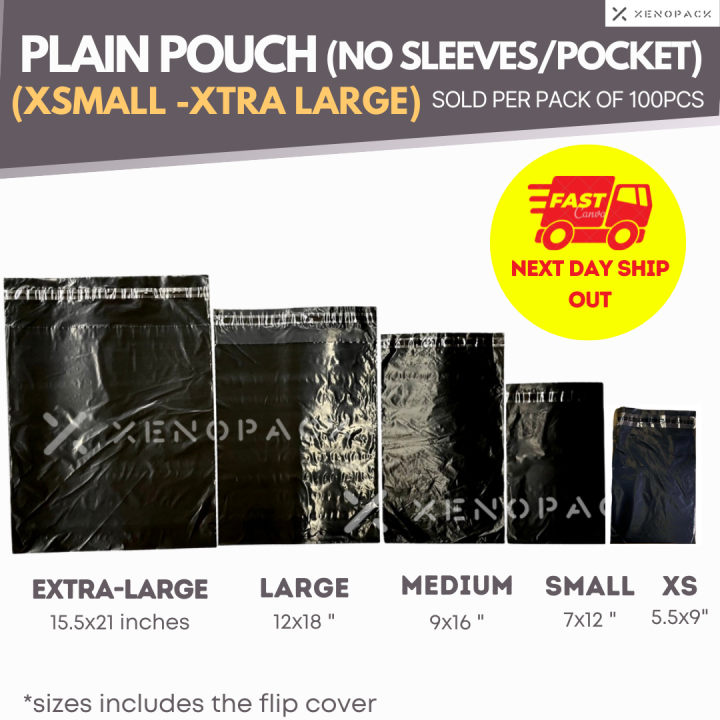100pc Plain Black Pouch For Packaging XS, Small, Medium, Large, And XL ...