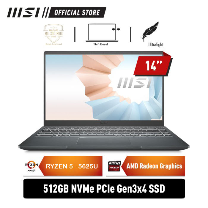 Laptop MSI Modern 14 - Ryzen 5 5625U RAM 16GB SSD 512GB VEGA7 W11 14 ...