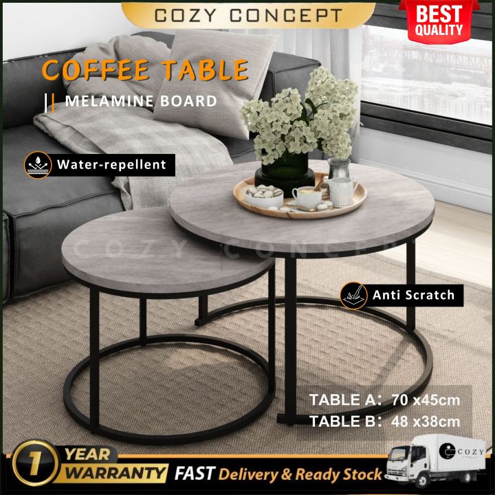 Cozy Melamine Coffee Table Marble Texture /Meja Kopi Bulat Ruang tamu ...