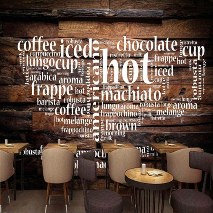 Custom Wooden English Word Coffee Wallpaper Mural Restaurant Coffee ...