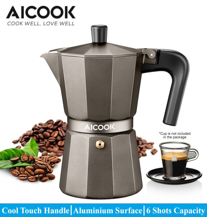 Aicook KD06 Stovetop Espresso Machine , Aluminium Moka Pot , 6 Cups of ...