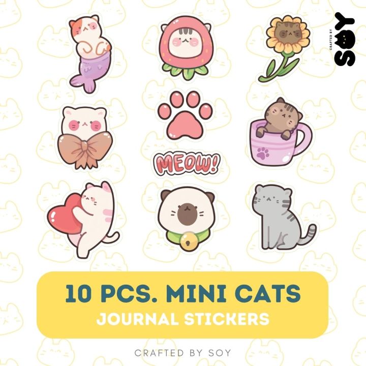 10 pcs. Mini Cat Stickers | BuJo, Planner | Crafted by Soy | Lazada PH