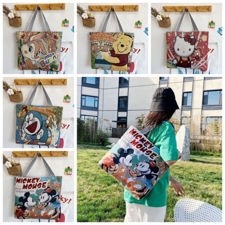 G5Q1 Anime Túi Xách Vải lanh Cotton Hoạt Hình Con voi thêu Winnie The ...