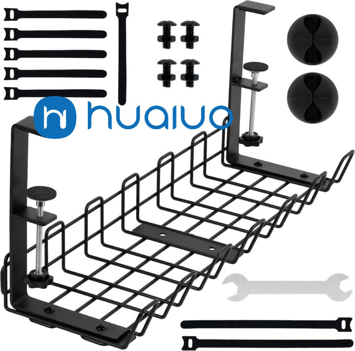 No Drill Under Desk Cable Management Tray(Durable metal) -Large Space ...