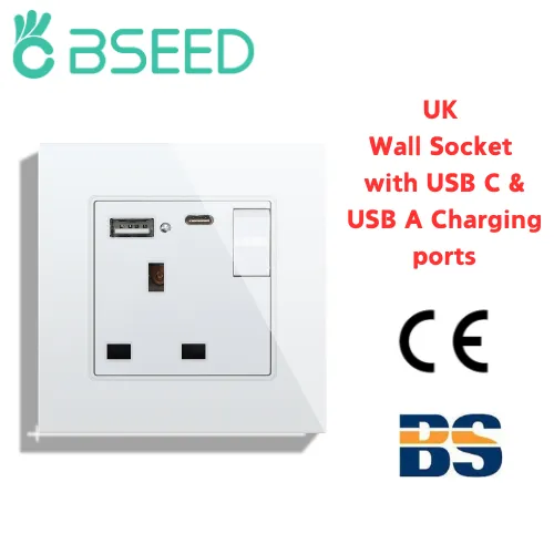 BSEED Single Switched Wall Socket 1 Gang 2 Colour with USB C & USB A ...