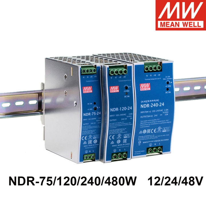 MEAN WELL NDR-75 120 240 480W 110V/220V AC TO DC 12V 24V 48V DIN Rail Switching Power Supply NDR ...