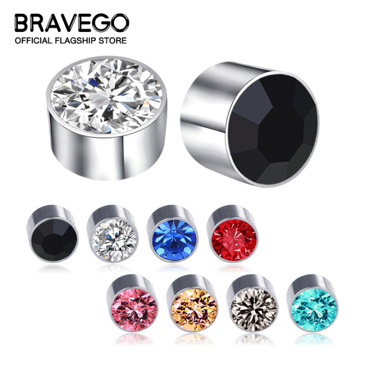 Bravego 1 Pair Women Colored Diamond Magnetic Earrings Men Titanium ...