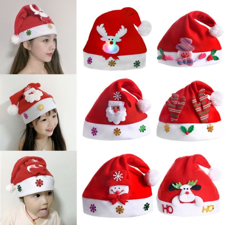 Merry Christmas Hat Light Up LED New Year Navidad Cap Snowman ElK Santa ...
