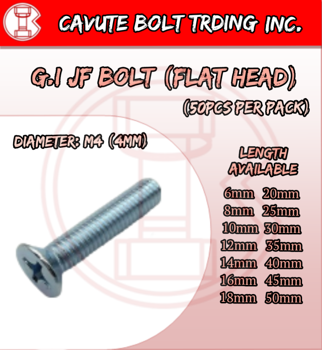 JF BOLT (FLAT HEAD) M4 - 50PCS PER PACK | Lazada PH