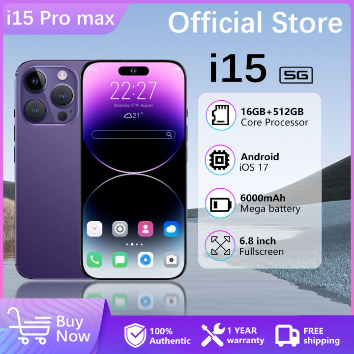 i15 pro max 5G สมาร์ท 16GB ROM + 512GB ROM ปลดล็อคลายนิ้วมือความจุ 5000mAh ส่งจากประเทศไทยซิม ...