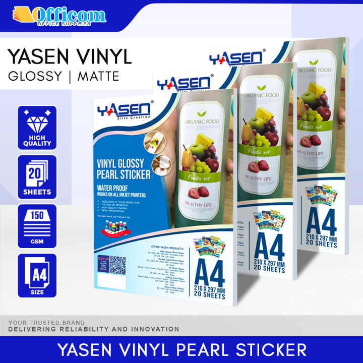 YASEN Waterproof A4 Sticker Pearl Vinyl for Printing Inkjet Glossy ...