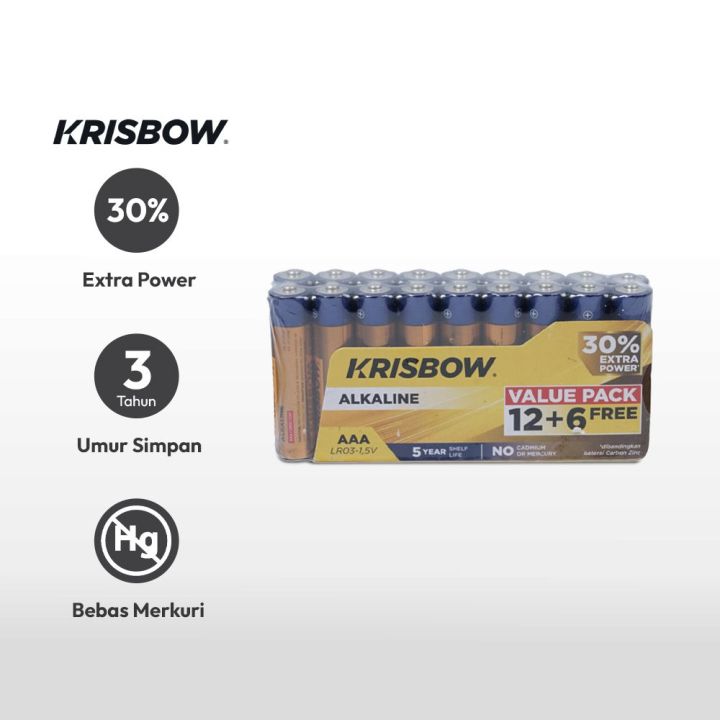 KRISBOW Baterai 12+6 AAA Super Alkaline Battery | Lazada Indonesia