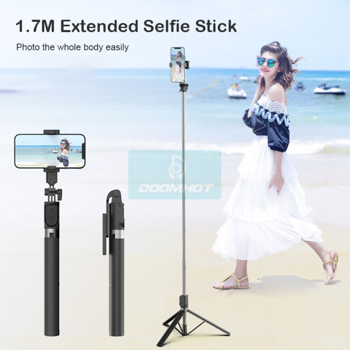 Selfie Stick Tripod 1.7 M Long Phone Selfie Stand Wireless Bluetooth ...