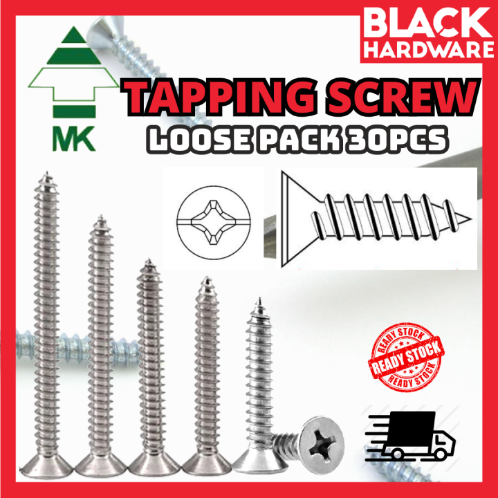 Black Hardware MK Flat Head Screw Skru Kayu Self Tapping Screw ...