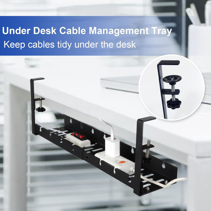 Under Table Cable Management Rack No Drill Cable Tray Basket for Wire ...