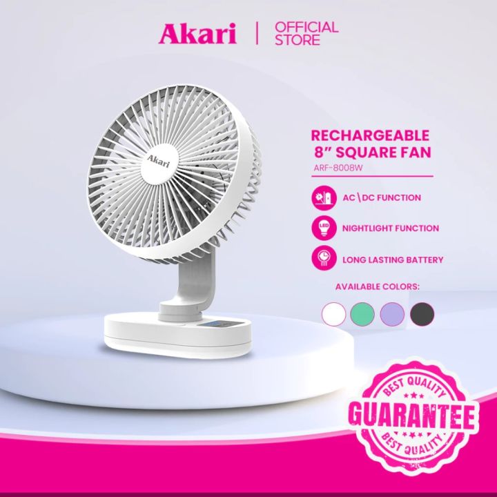 Akari ARF-8008 Rechargeable Fan with LED Night Light 8” | Lazada PH
