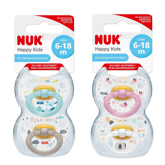 NUK Orthodontic Happy Kids Latex Soother Pacifier (6-18m) Blue & Pink ...