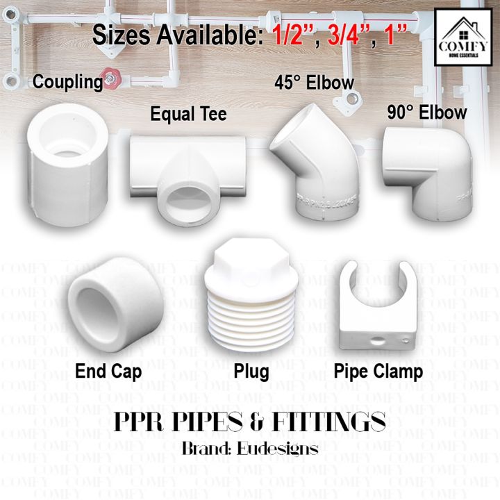 PPR Pipe Fittings Plain, Coupling, Elbow 90°, Elbow 45°, Equal Tee, End Cap, Plug, Footed Pipe ...