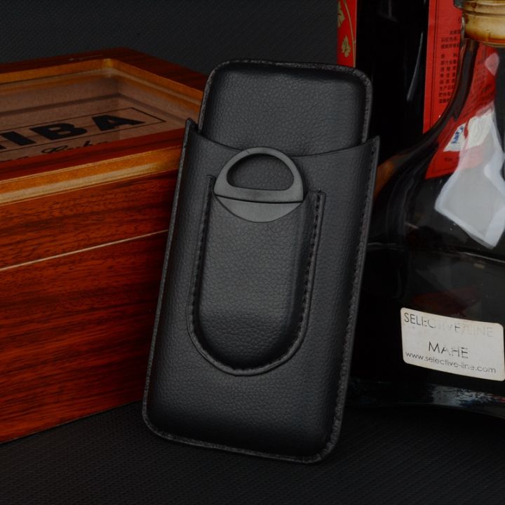 Leather Cigar Case Black Cigar Holder Mini Travel Humdor 3 Tubes with ...