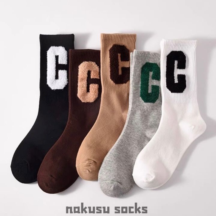 Poposy 1Pair Ins Fashion Letter C High Quality Mid Cut Sports Socks For ...