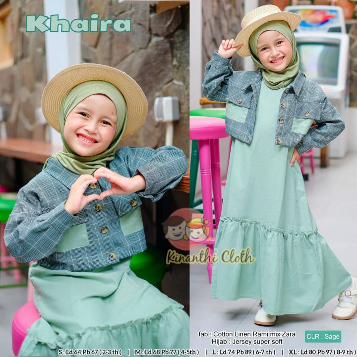 Khaira Setelan Gamis Anak Muslimah 3 in 1 Inner Outer Pashmina Paling ...