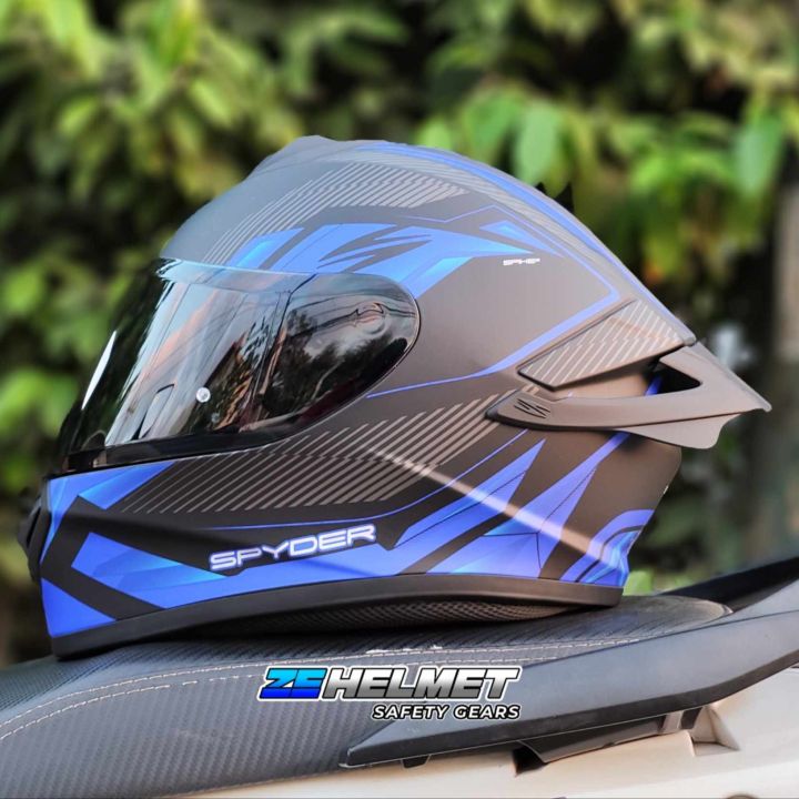 SPYDER SPIKE2 HYPERION (Matte Black/Blue) FULL FACE - SINGLE VISOR (with FREE Clear Lens ...