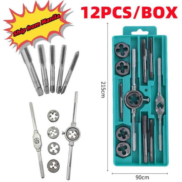 12Pcs Tap and Die Set Metric Hand Threading Plugs Straight Taper Wrench Reamer Complete Tools ...