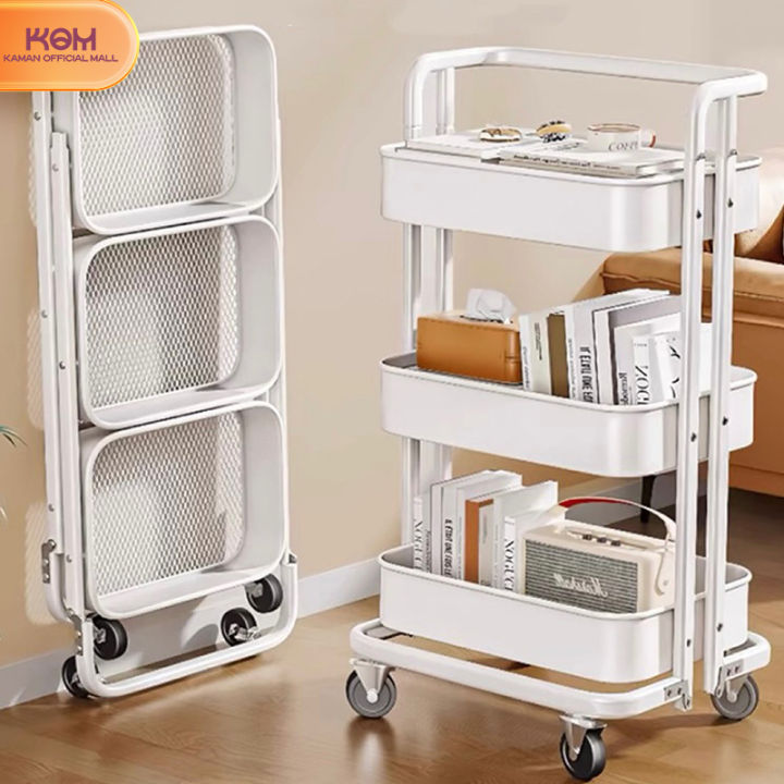 Rak Troli Susun Serbaguna 4 Susun dengan Roda dan Pegangan Tempat Rak ...