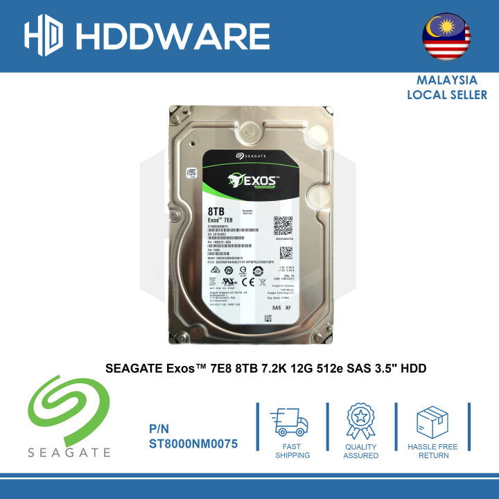 SEAGATE Exos™ 7E8 8TB 7.2K 12G 512e SAS 3.5" HDD // ST8000NM0075 ...