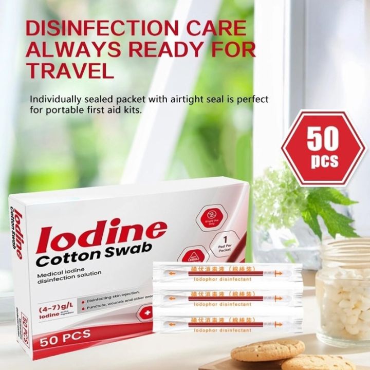 50/100PCS Disposable Medical Iodine Cotton Swabs Antibacterial ...