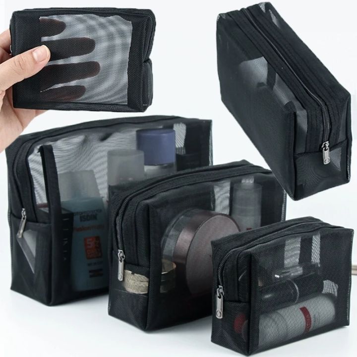 【From Manila】Black Mesh Cosmetic Bag Portable Travel Storage Case Make ...