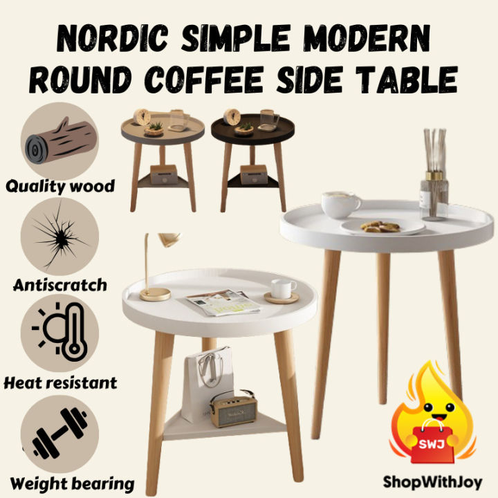 【ShopWithJoy】Small Coffee Table Mini Round Table Sofa Side Table Meja ...