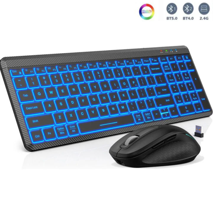 Rgb Silent Wireless Bluetooth Keyboard And Mouse Set 2 4g Dual Mode