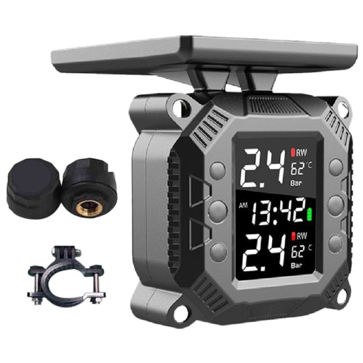Wireless Motorcycle TPMS Tire Pressure Monitoring System Solar External ...