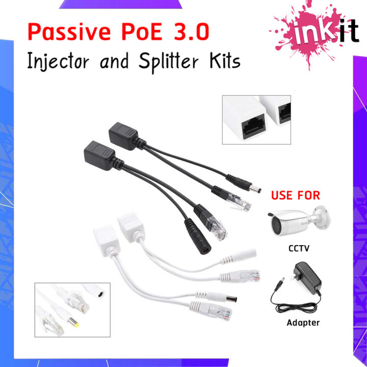 POE Passive Power Over Ethernet Adapter Injector + Splitter Kit (คละสี ...