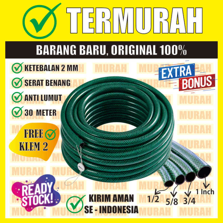 Selang Air 30 Meter Serat Benang Hijau Anti Lumut / Selang Air 1/2 5/8 ...