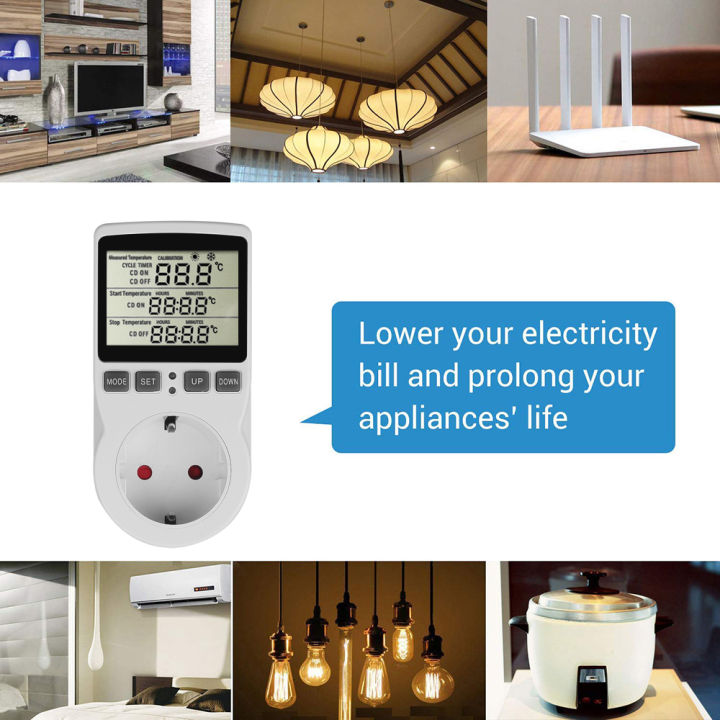 Digital Thermostat Temperature Controller Socket With Timer Switch Heating Cooling Sensor Probe