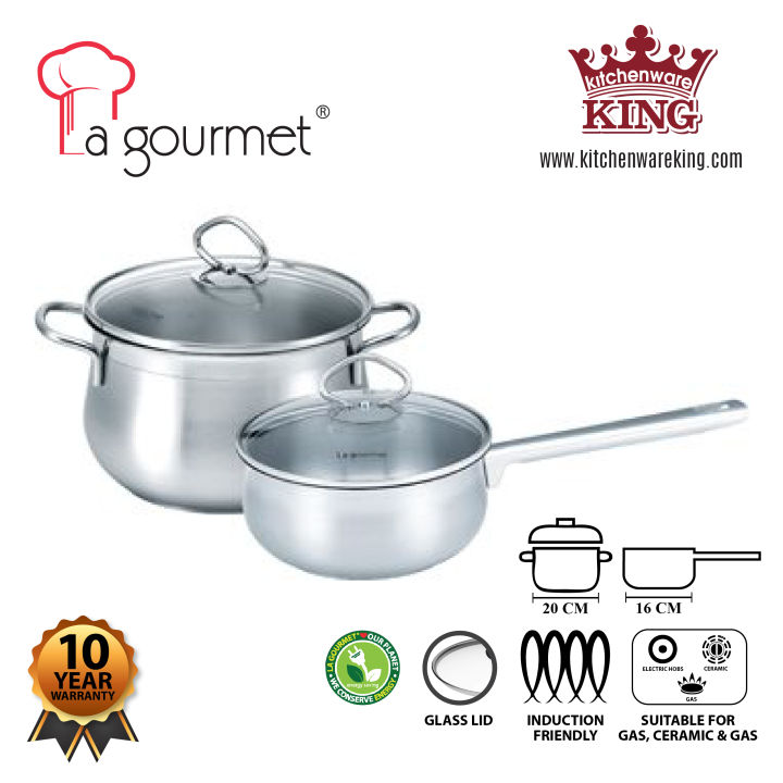 La gourmet Classic Stainless Steel 2pc Petite Set: 16cm Saucepan, 1.4L ...