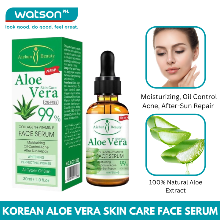 Watsons 99% Aloe Vera Face Serum (COLLAGEN + VITAMIN E) Moisturizer NATURAL ALOE VERA Whitening ...